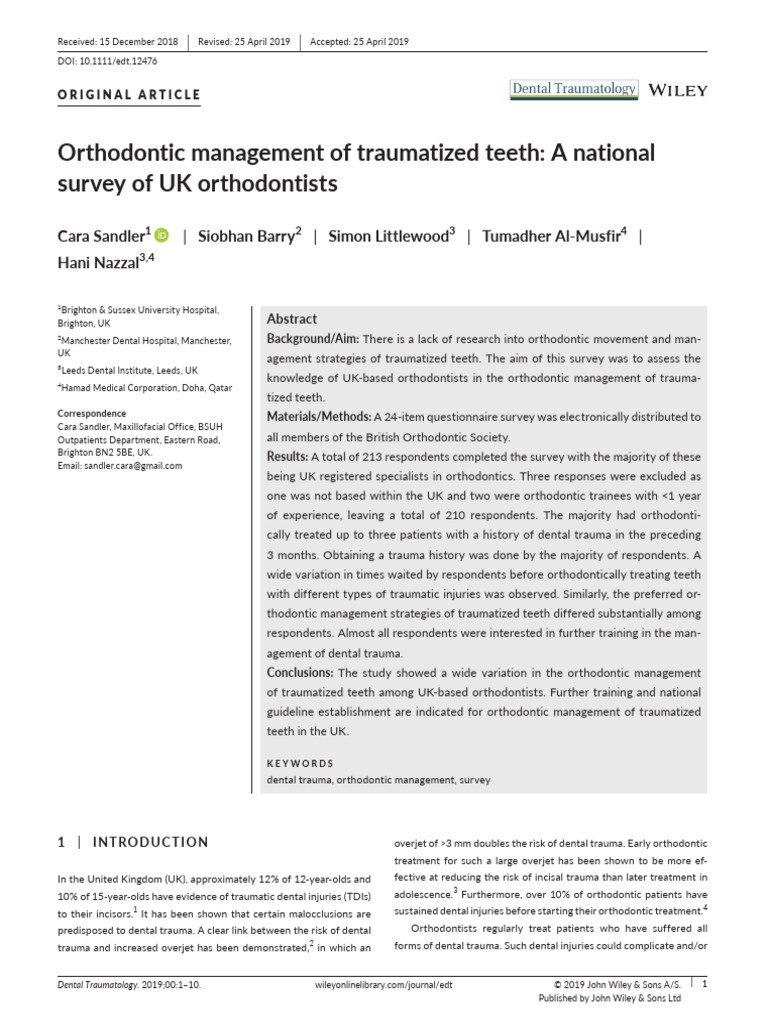 2019 Orthodontic Management of Traumatized Teeth | PDF | Orthodontics ...