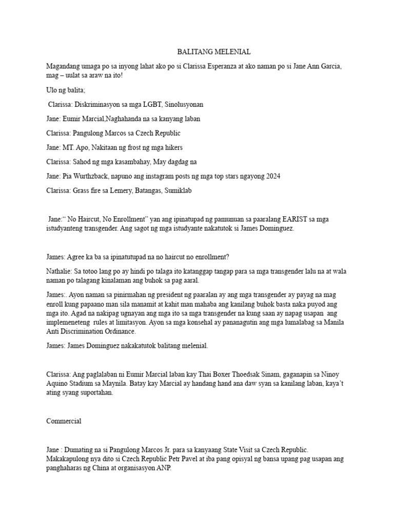 Balitang Melenial | PDF