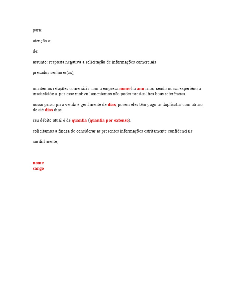 Tst - Modelos de Cartas - Resposta Negativa a Solicitação de ...