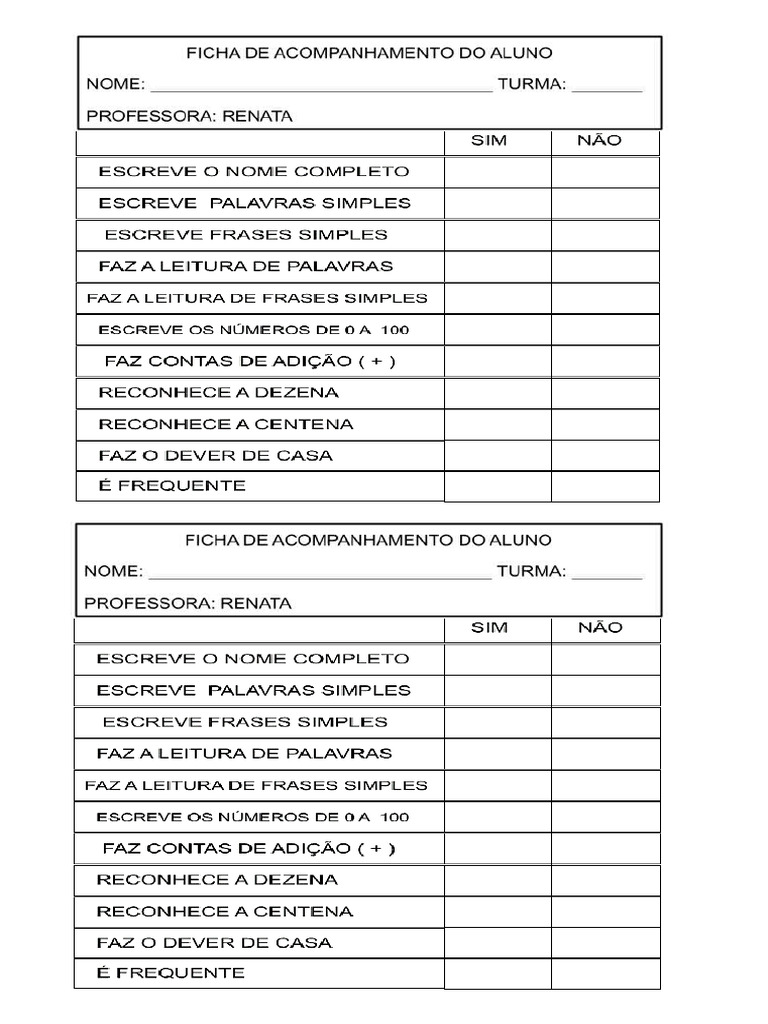 Ficha de Acompanhamento Do Aluno | PDF Ficha de Acompanhamento Do Aluno | PDF