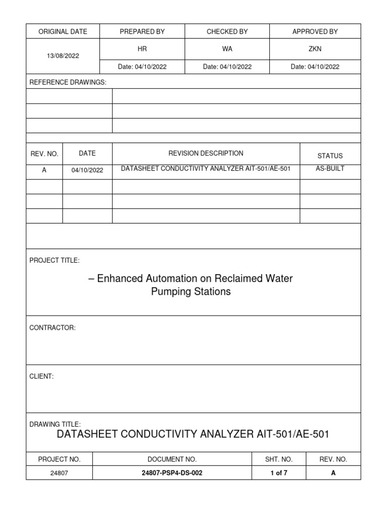 Conductivity Analyzer AIT-501/AE-501 Datasheet | PDF
