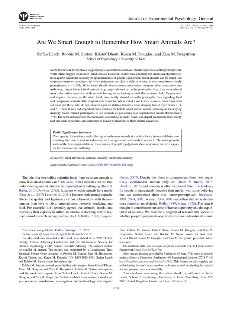 Are We Smart Enough To Remember How Smart Animals | PDF | Mind | Recall ...