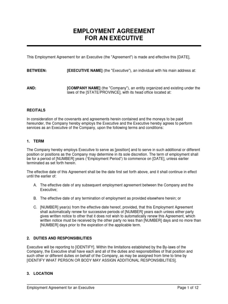 Employment-Agreement Executive | PDF | Copyright | Legal Remedy