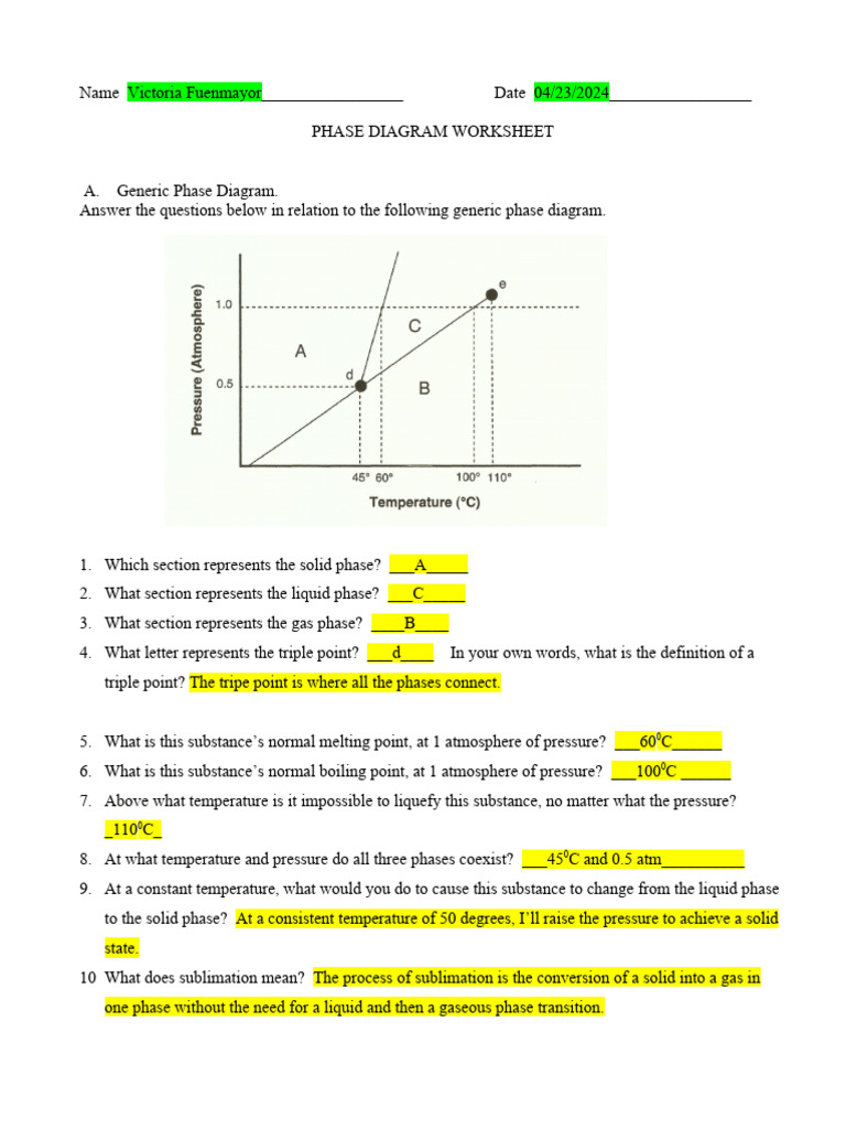 Victoria Fuenmayor - Phase Diagram Worksheet | PDF | Phase (Matter ...