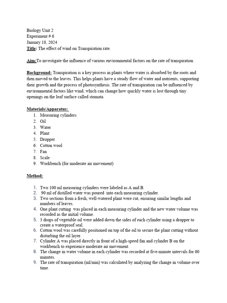 Bio Unit 2 Lab Number 6 | Download Free PDF | Water | Humidity