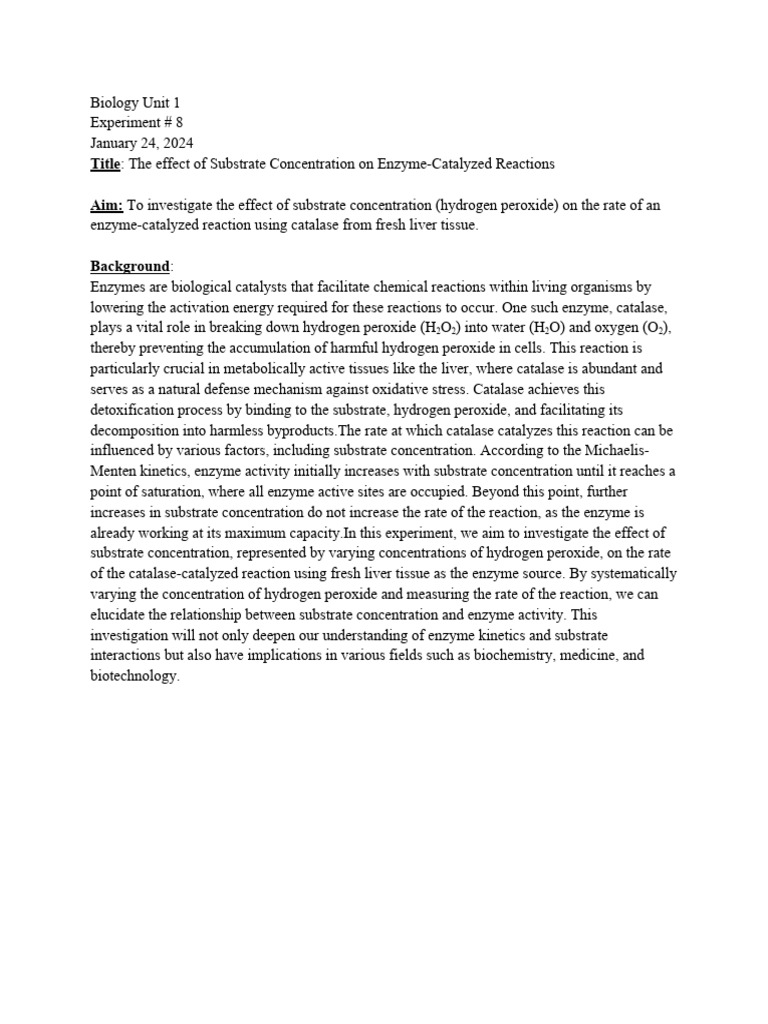 Biology Unit 1 LAB NUMBER 8 | PDF | Enzyme | Catalase