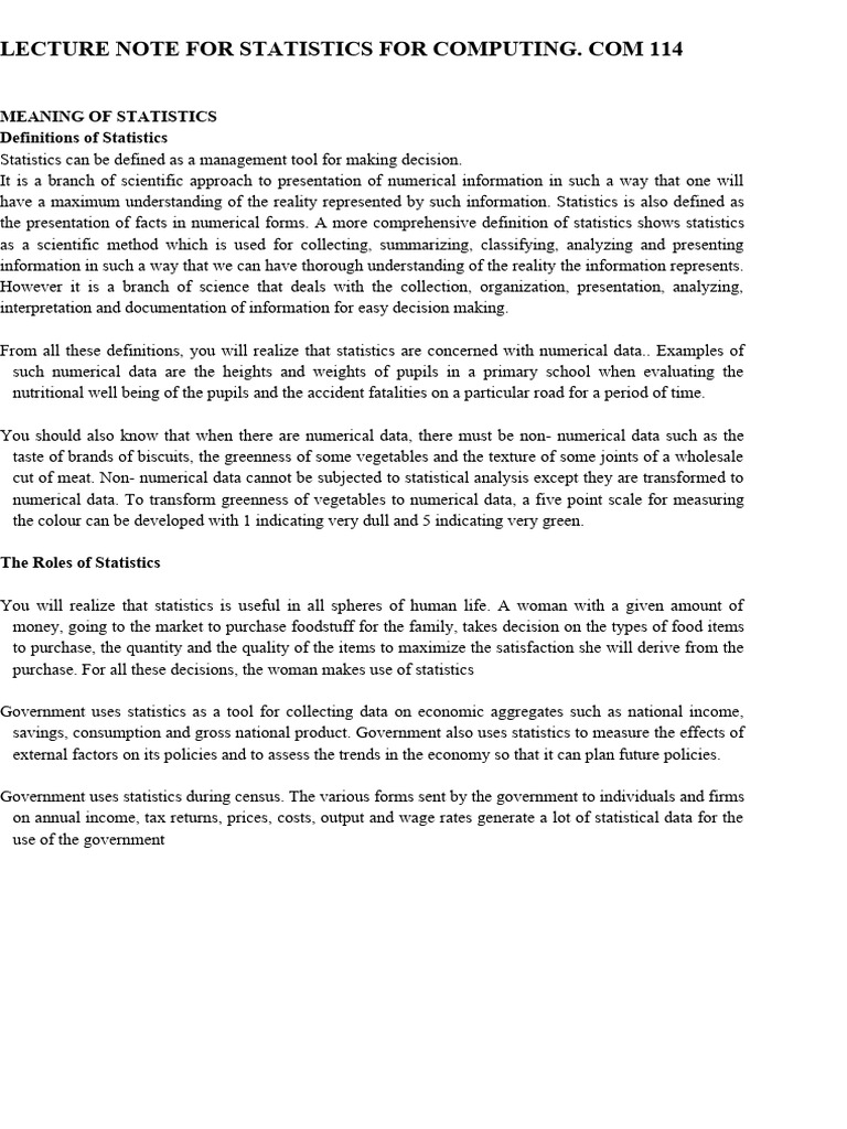 Com 114 - ND 1 Statistics For Computing - 2024 | PDF | Histogram ...