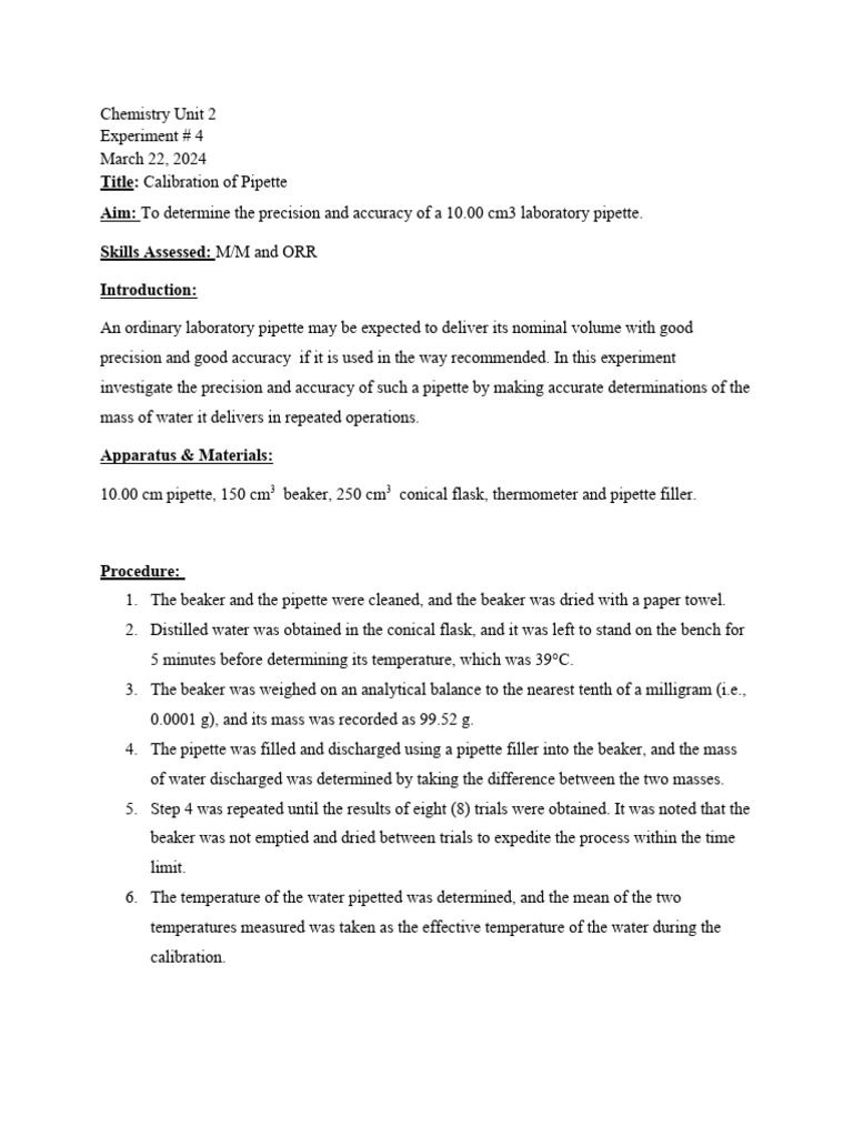Unit 2 Chem LAB NUMBER 4 | PDF | Accuracy And Precision | Standard ...