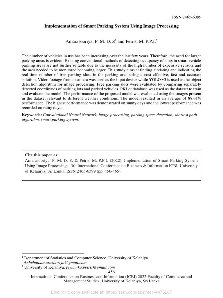 Implementation of Smart Parking System Using Image Processing | PDF | Parking | Computing