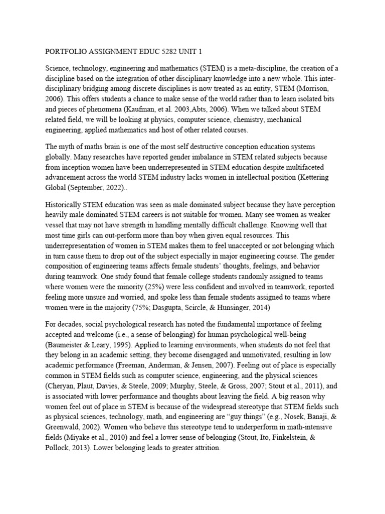 Portfolio Assignment Educ 5282 Unit 1 | PDF | Science, Technology, Engineering, And Mathematics ...