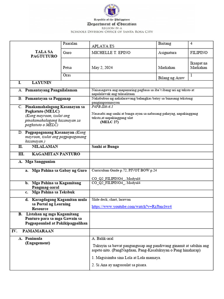 Cot 2 Filipino 4 | PDF
