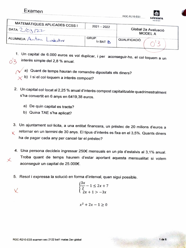 Examen Recuperatorio Bachillerato | PDF Examen Recuperatorio Bachillerato | PDF