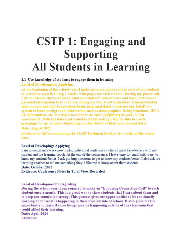 CSTP 1 Henderson Updated April 2024 | PDF | Behavior Modification | Cognition