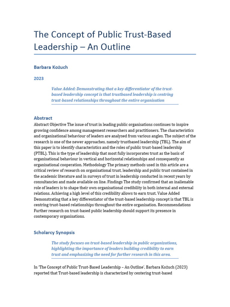 The Concept of Public Trust Based Leadership An Outline | PDF ...