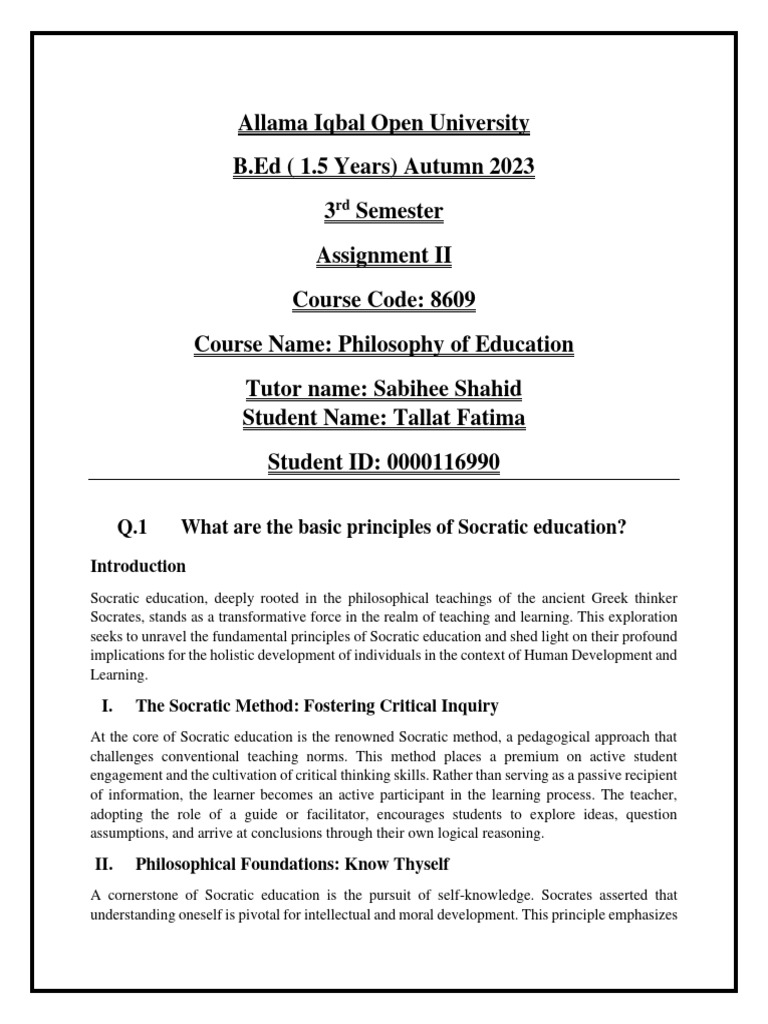 8609 Assignment Ii Pdf Existentialism Critical Thinking