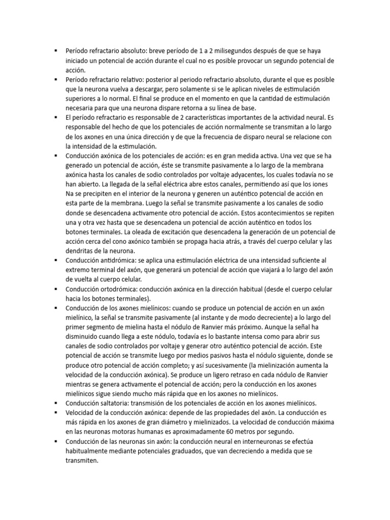 Período Refractario Absoluto | PDF | Sinapsis | Potencial de acción