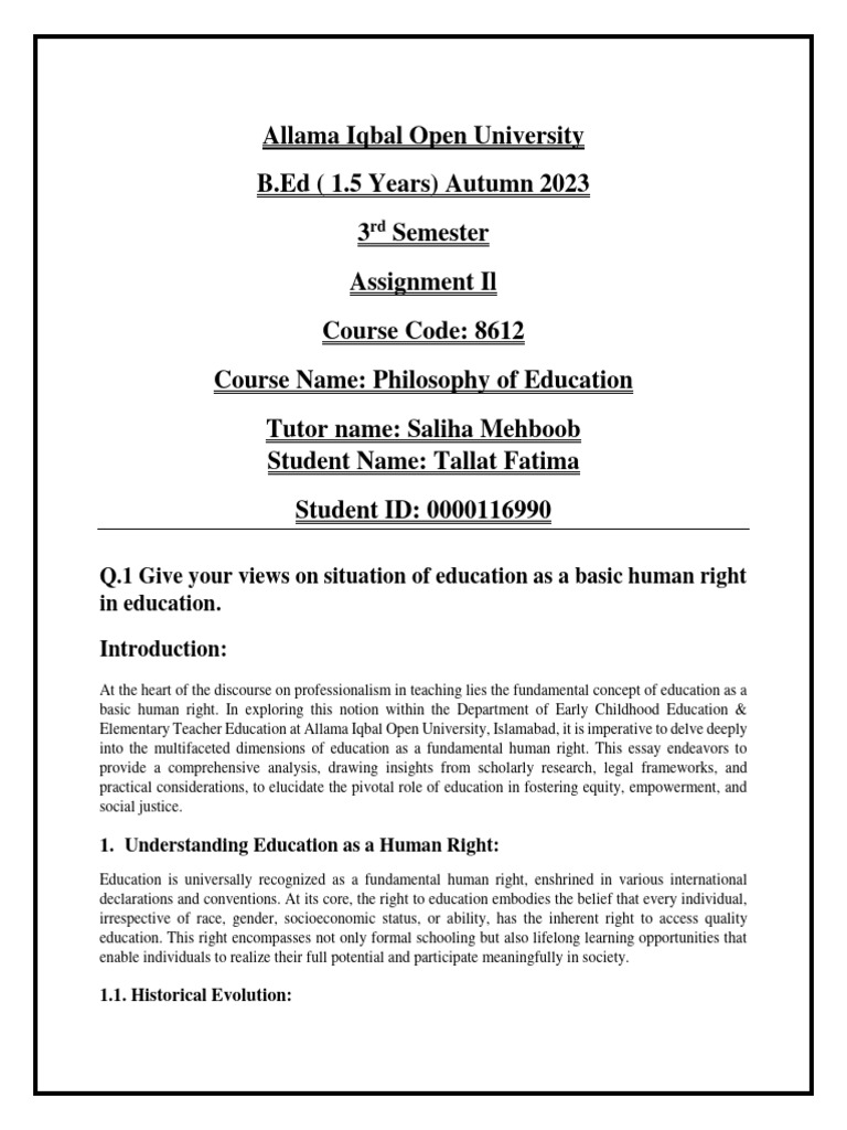 8612 Assignment Il | PDF | Distance Education | Teachers