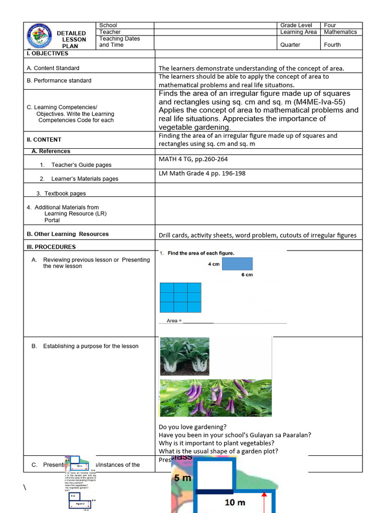 Q4 Math 4 Week 1.docx Version 1 | PDF | Area | Learning