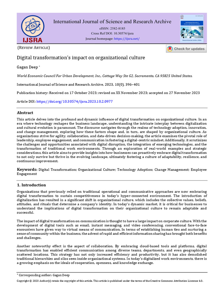 Digital Transformations Impact On Organizational | PDF | Organizational Culture | Innovation