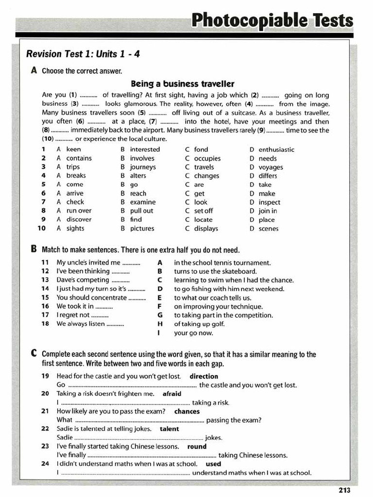 b2 - Revision Test 1 (Unit 1-4) | PDF