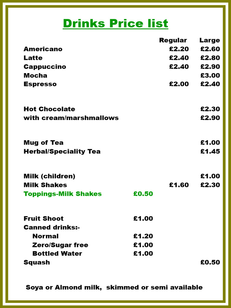 Coffee Shop Price List Amended 2023 | PDF