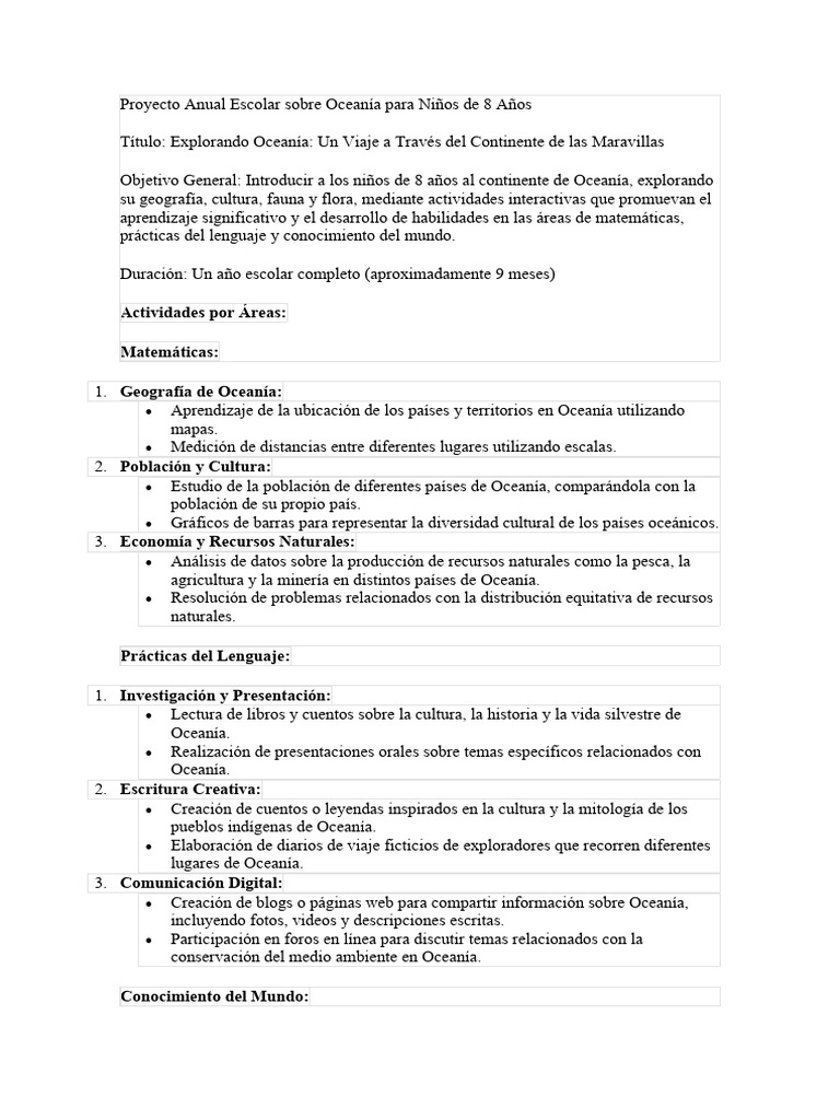 Proyecto Anual Oceanía | PDF | Entorno natural | Movimiento ...