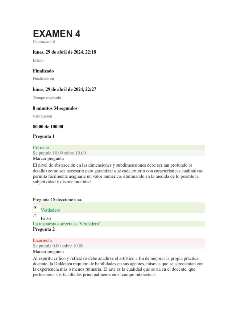 Examen 4 | PDF | Evaluación | Enseñando