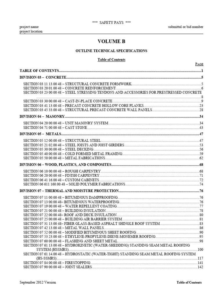 RFP OUTLINE SPECIFICATION - Sep 12 | PDF | Concrete | Prestressed Concrete