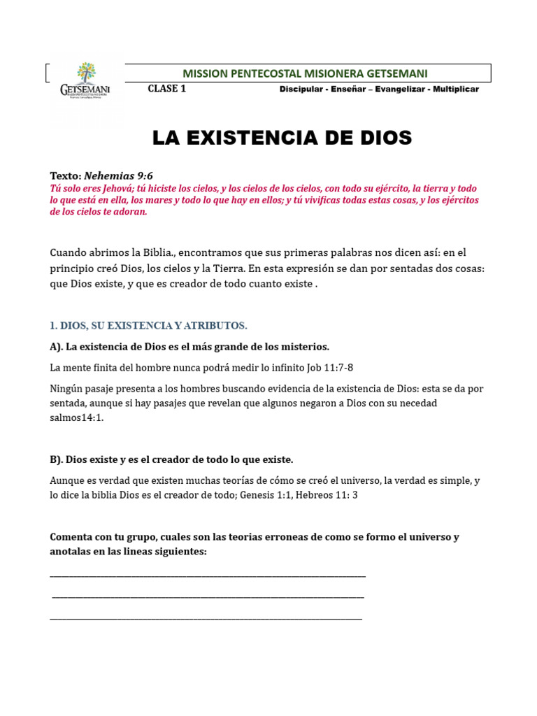 Leccion 1 LA EXISTENCIA DE DIOS | PDF | Dios | Deidad creadora