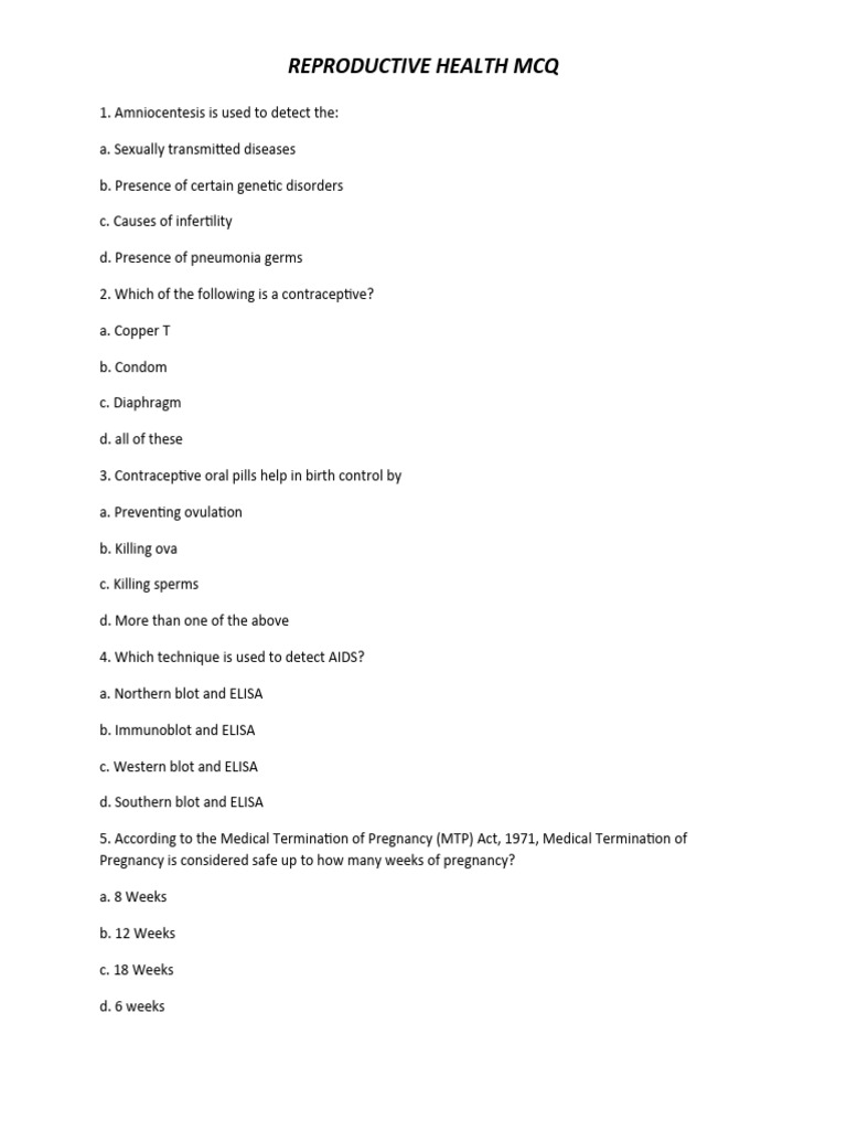 Reproductive Health MCQs | PDF | Polycystic Ovary Syndrome | Birth Control
