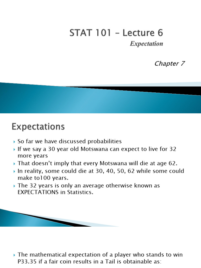 STAT Lecture 6 Neww Expectation | PDF | Statistical Theory | Mathematical And Quantitative ...