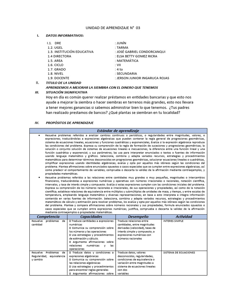 EdA 3 José Gabriel Condorcanqui 4° | PDF | Aprendizaje | Ecuaciones