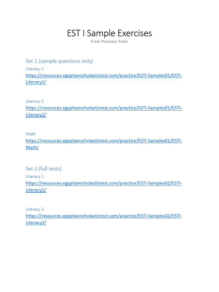 EST I Sample Test Exercises | PDF
