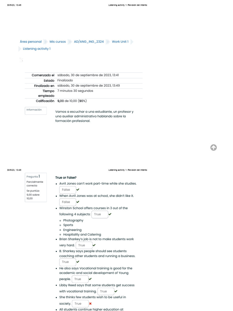 Listening Activity 1 - Revisión Del Intento | PDF | Educational Stages ...