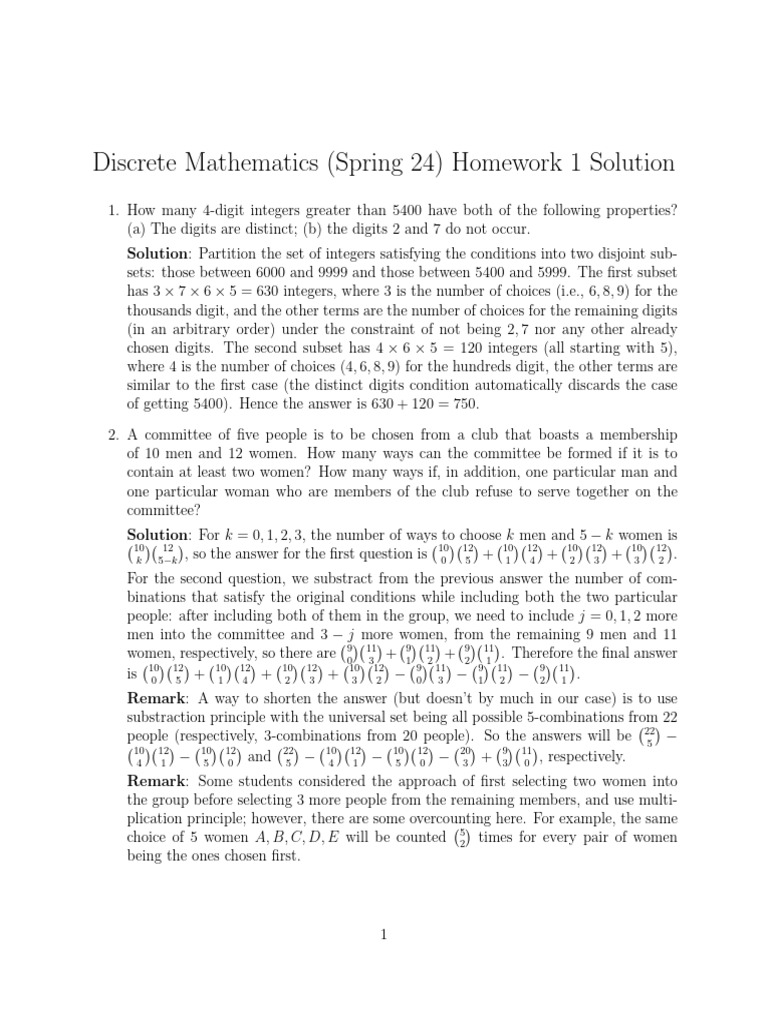 2024S Discrete Maths HW 1 Solution | PDF | Permutation | Integer