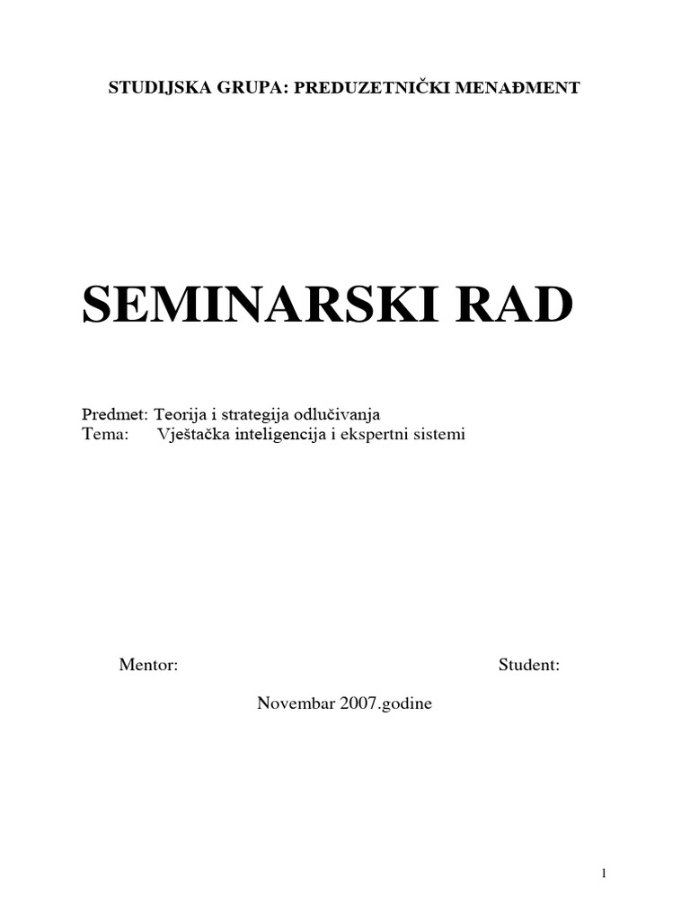 Seminarski Rad - Ekspertni Sistemi | PDF