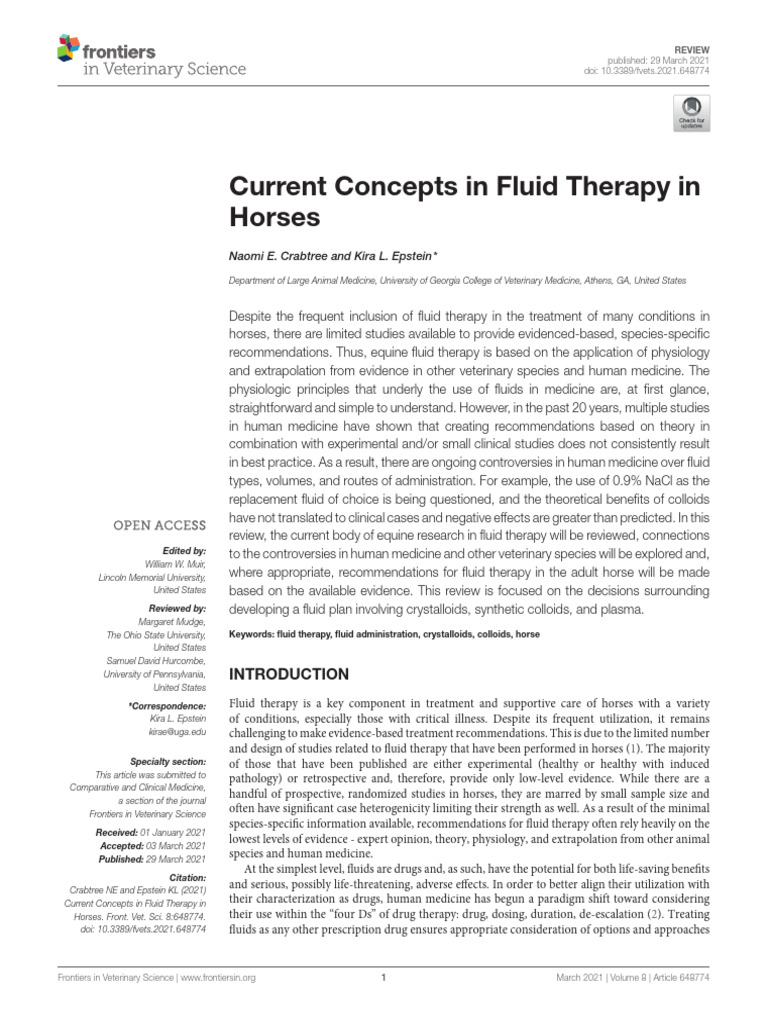 Current Concepts in Fluid Therapy in Horses | PDF | Intravenous Therapy ...