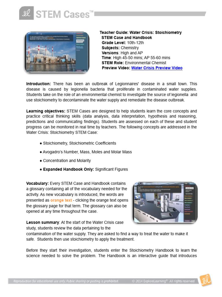 Water Crisis-Stoichiometry Teacher Guide | PDF | Stoichiometry | Flint ...