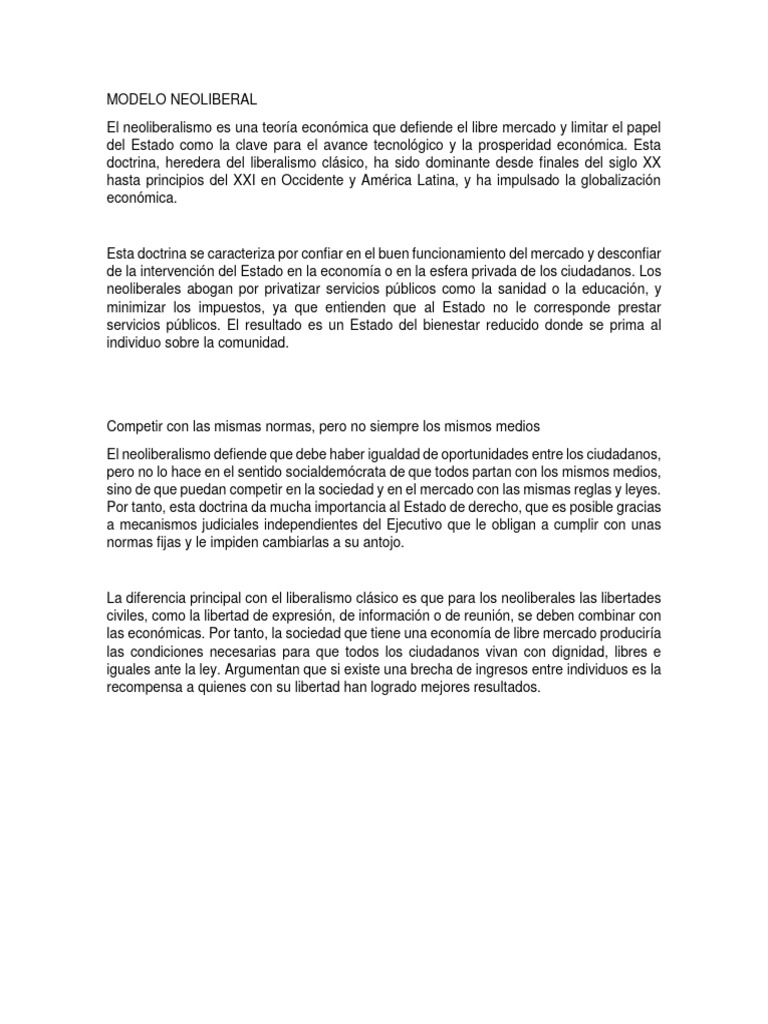 Modelo Neoliberal | PDF | Neoliberalismo | Liberalismo