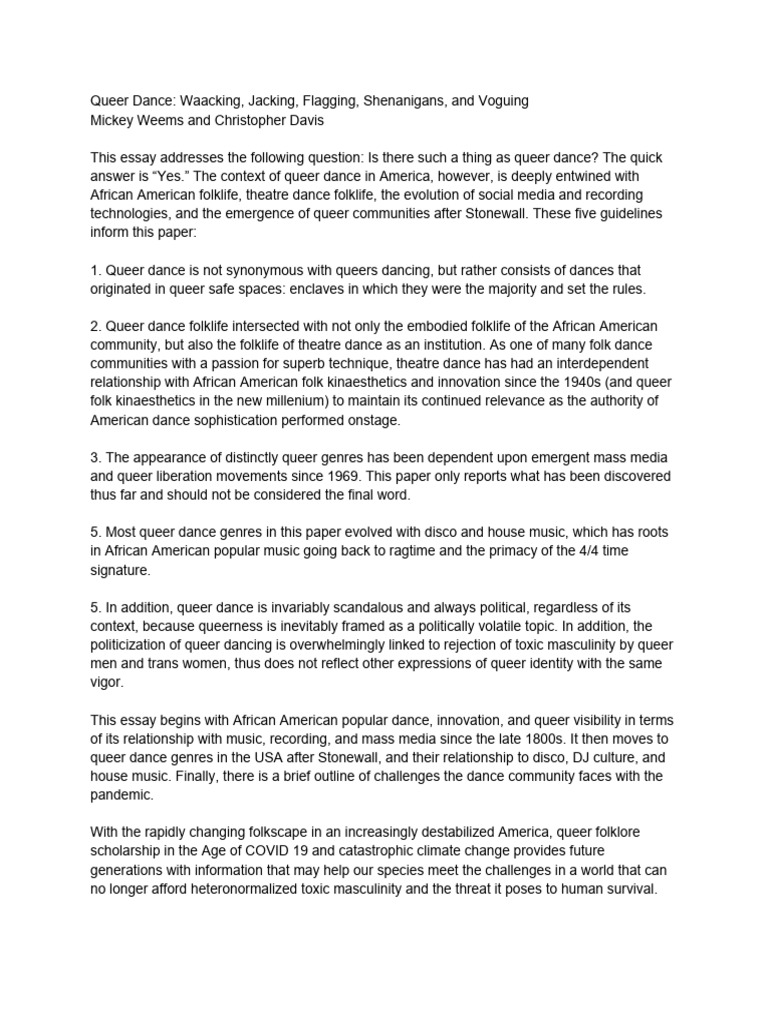 Queer Dance Waacking Jackingflagging Voguing | PDF | Dances | Nightclub