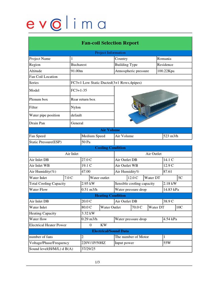 Fisa Tehnica Ventiloconvector EVOCLIMA FC3+1-35 | PDF | Pressure | Water
