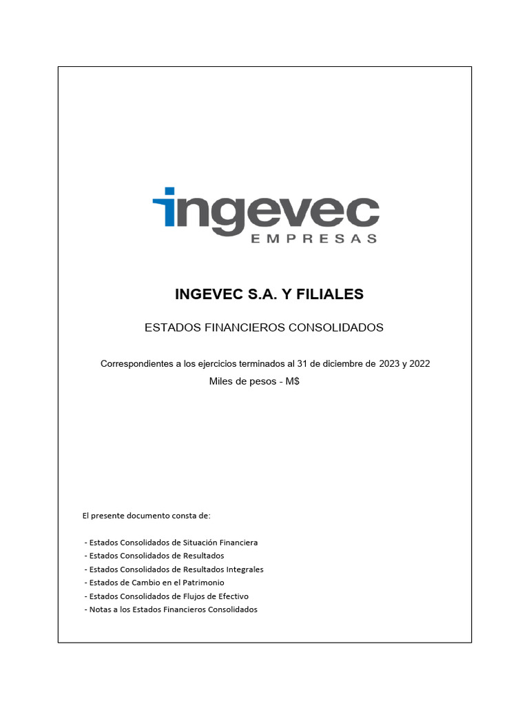 INGEVEC EEFF 2023-12 Cierre | PDF | Auditoría | Estado financiero