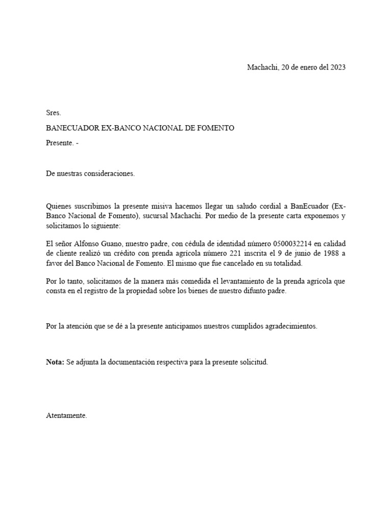 Nota: Se Adjunta La Documentación Respectiva para La Presente Solicitud | PDF