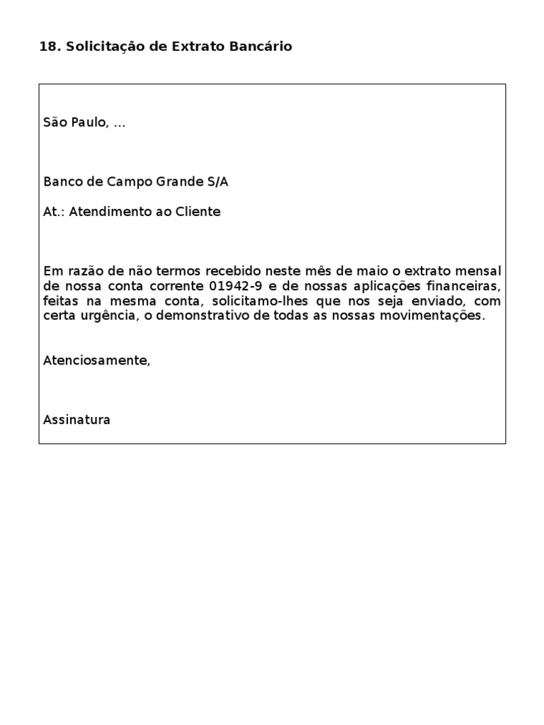 Tst - Modelos de Cartas - Solicitação de Extrato Bancário | PDF