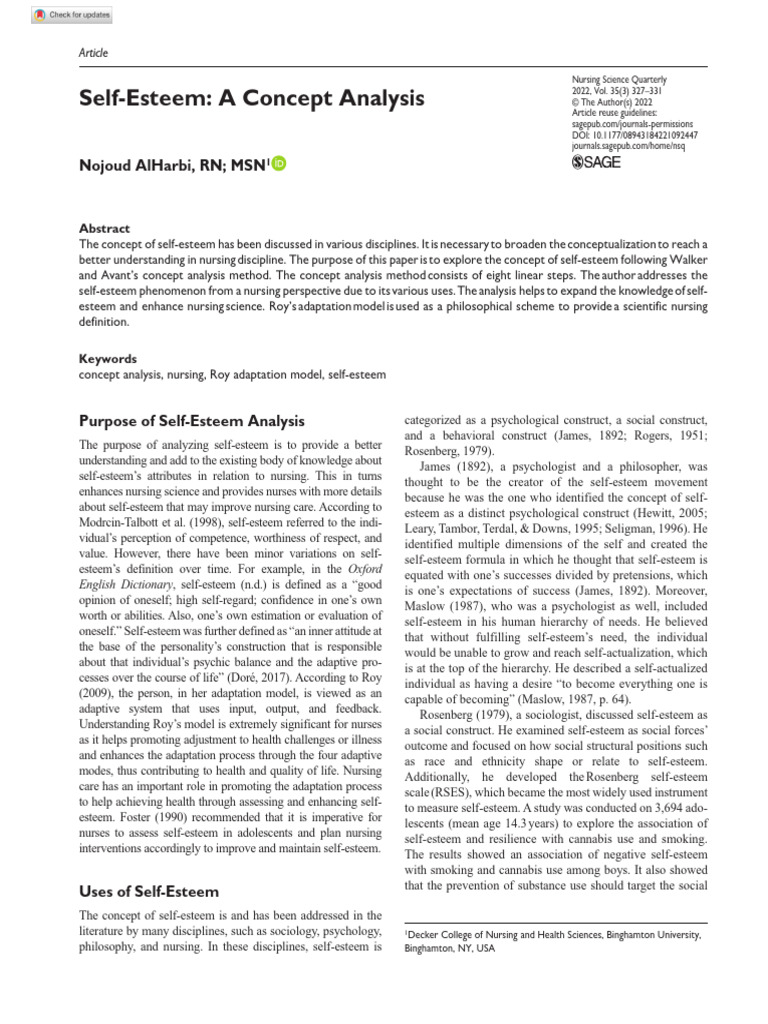 Self-Esteem A Concept Analysis | PDF | Self Esteem | Self Concept
