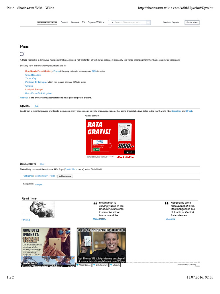 Pixies in Shadowrun: Traits & Locations | PDF