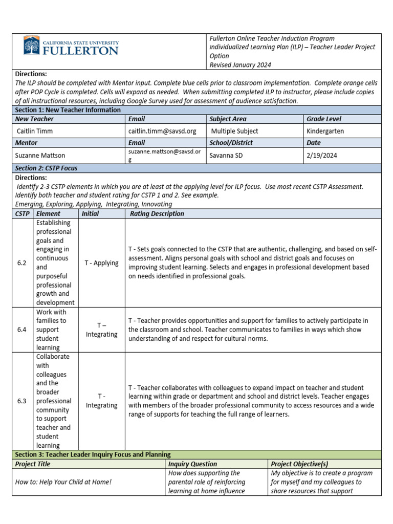 Ilp Caitlintimm 502h Spring2024 | PDF | Teachers | Learning