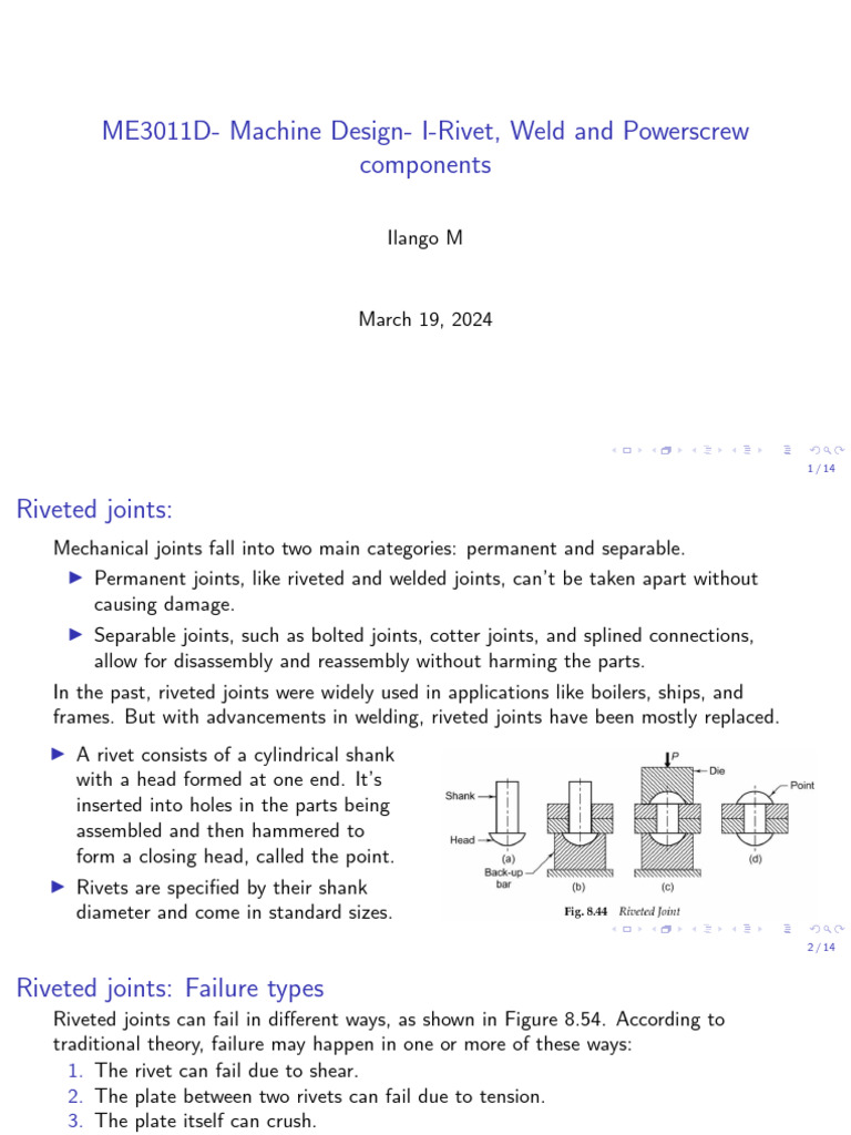 Riveted Joints Presentation | PDF | Strength Of Materials | Rivet