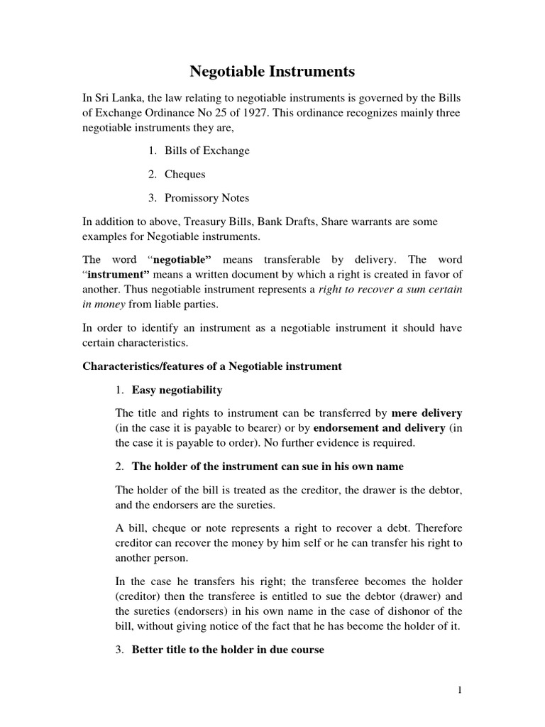Negotiable Instruments | PDF | Negotiable Instrument | Cheque