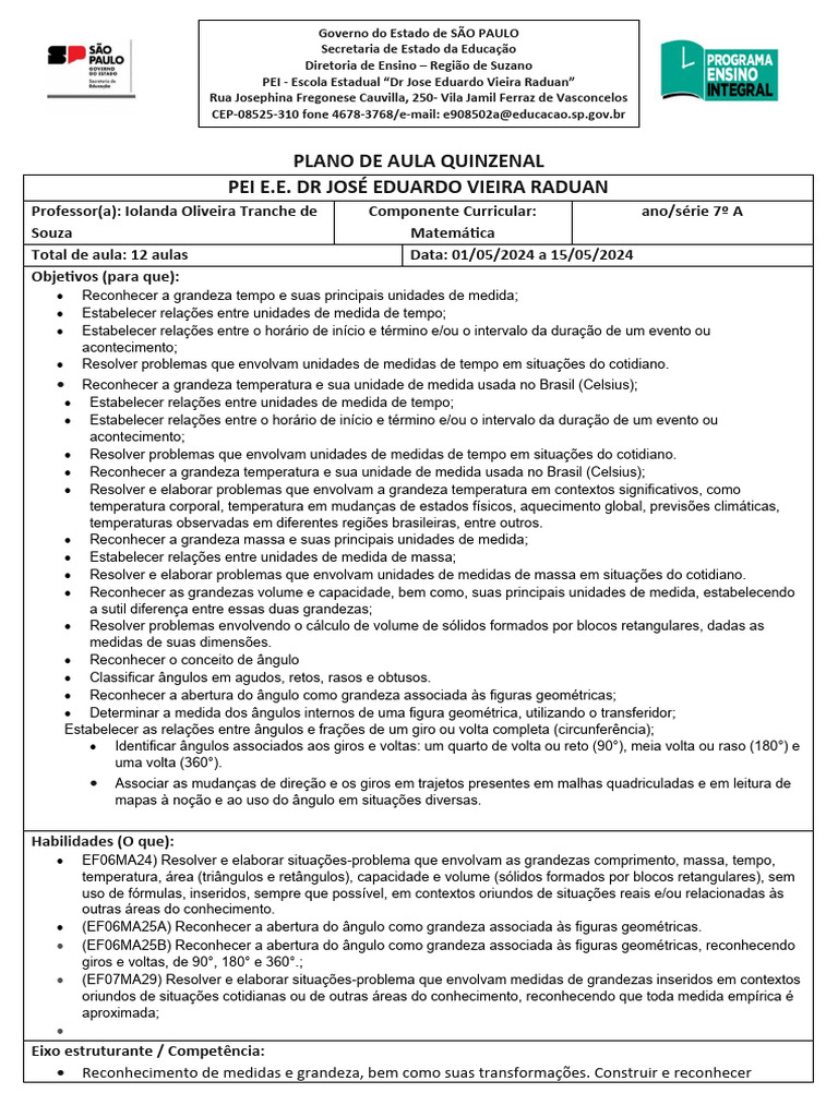 Plano de Aula Quinzenal | PDF | Ângulo | Geometria